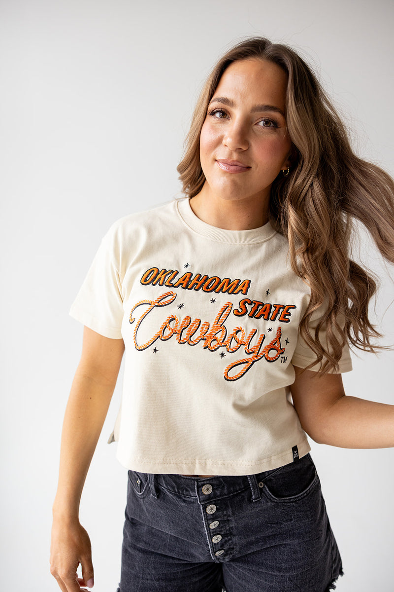 OK State Lasso Luxe Heavyweight Crop Tee | Gameday Social – Gameday ...